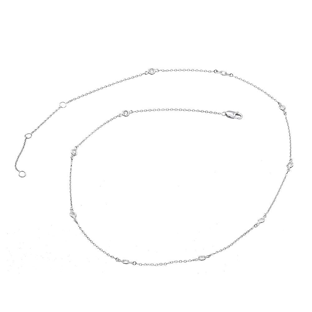 Ladies 14k Gold Diamonds By the Yard Station Adjustable Necklace 0.5ctw (White Gold)