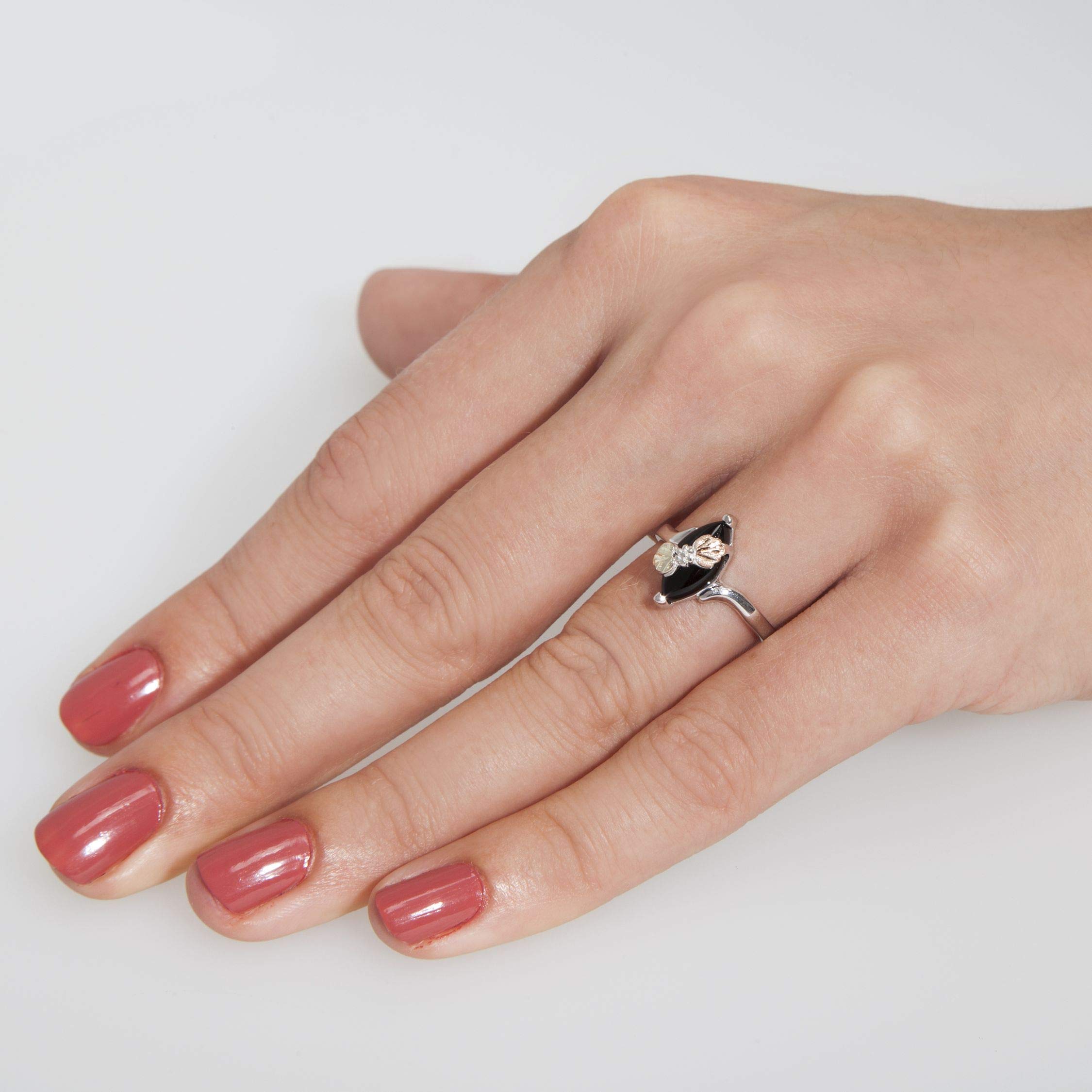 Ladies Black Hills Gold Marquise Onyx Ring in Sterling Silver