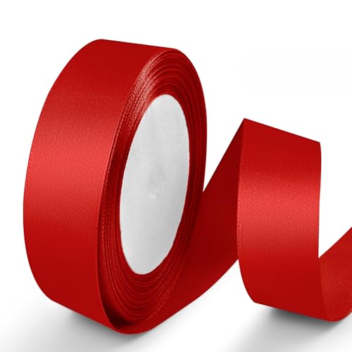 VISPAD 25 Yards 1 inch Satin Ribbon, Solid Color Fabric Ribbon Perfect for Gift Wrapping, Wedding, Handmade Bows, Floral Bouquets and Party Decoration(red)