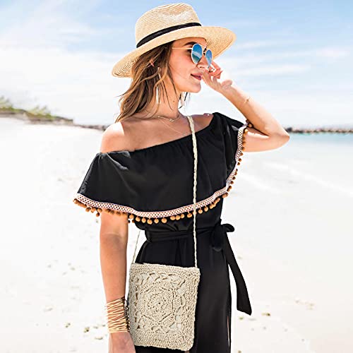 JOSEKO Straw Crossbody Bag Women Weave Shoulder Bag Summer Beach Wicker Purse