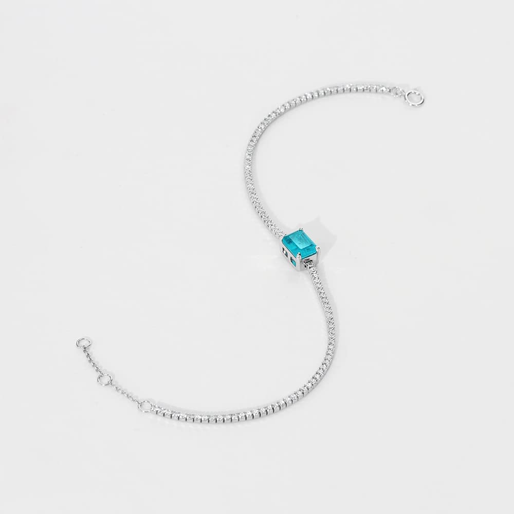 Michooyel S925 Paraiba Bracelet Cubic Zirconia Sterling Silver Charm Link Bracelet for Women