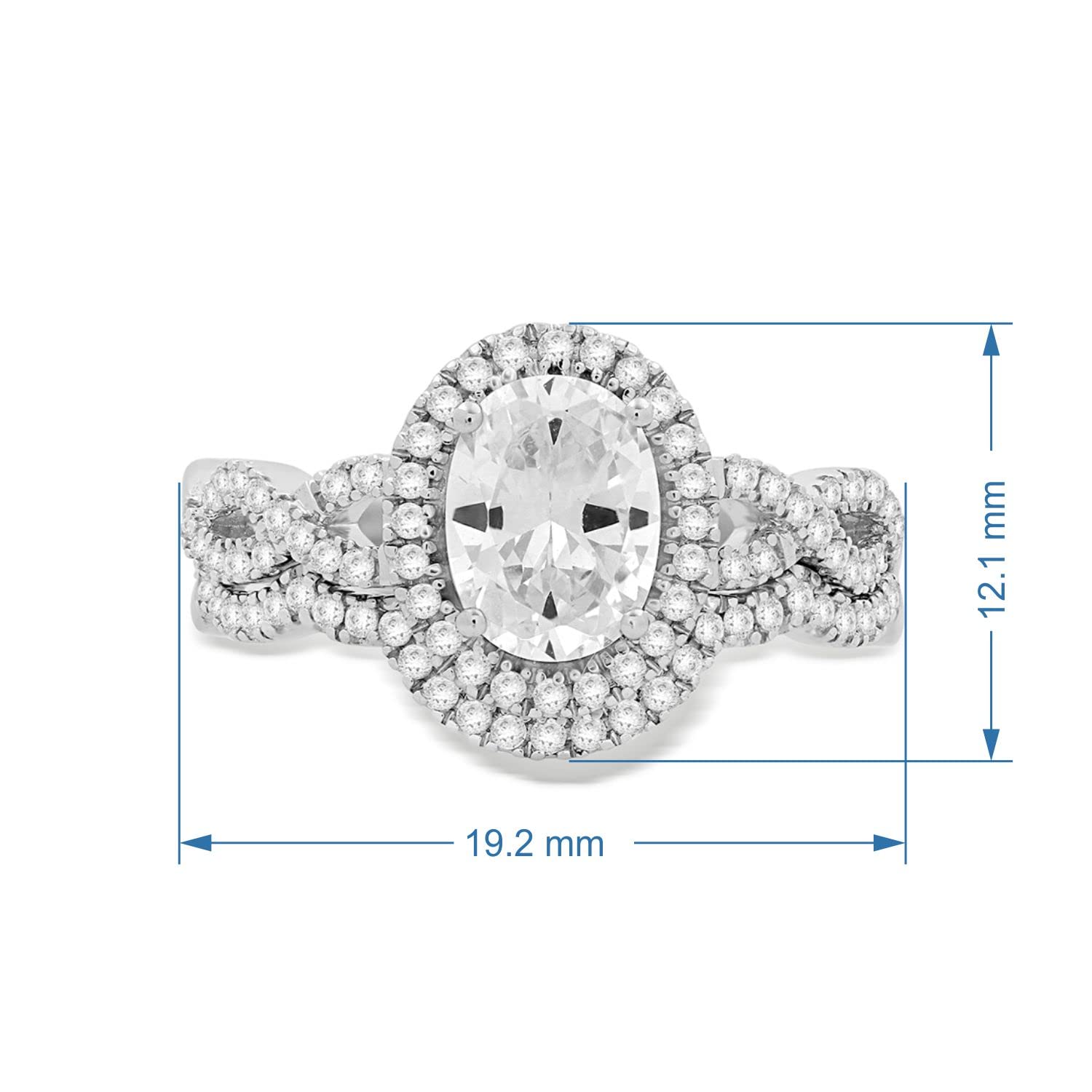 Jewelili Halo Bridal Ring in Sterling Silver with Oval and Round Shape Cubic Zirconia, Size 8