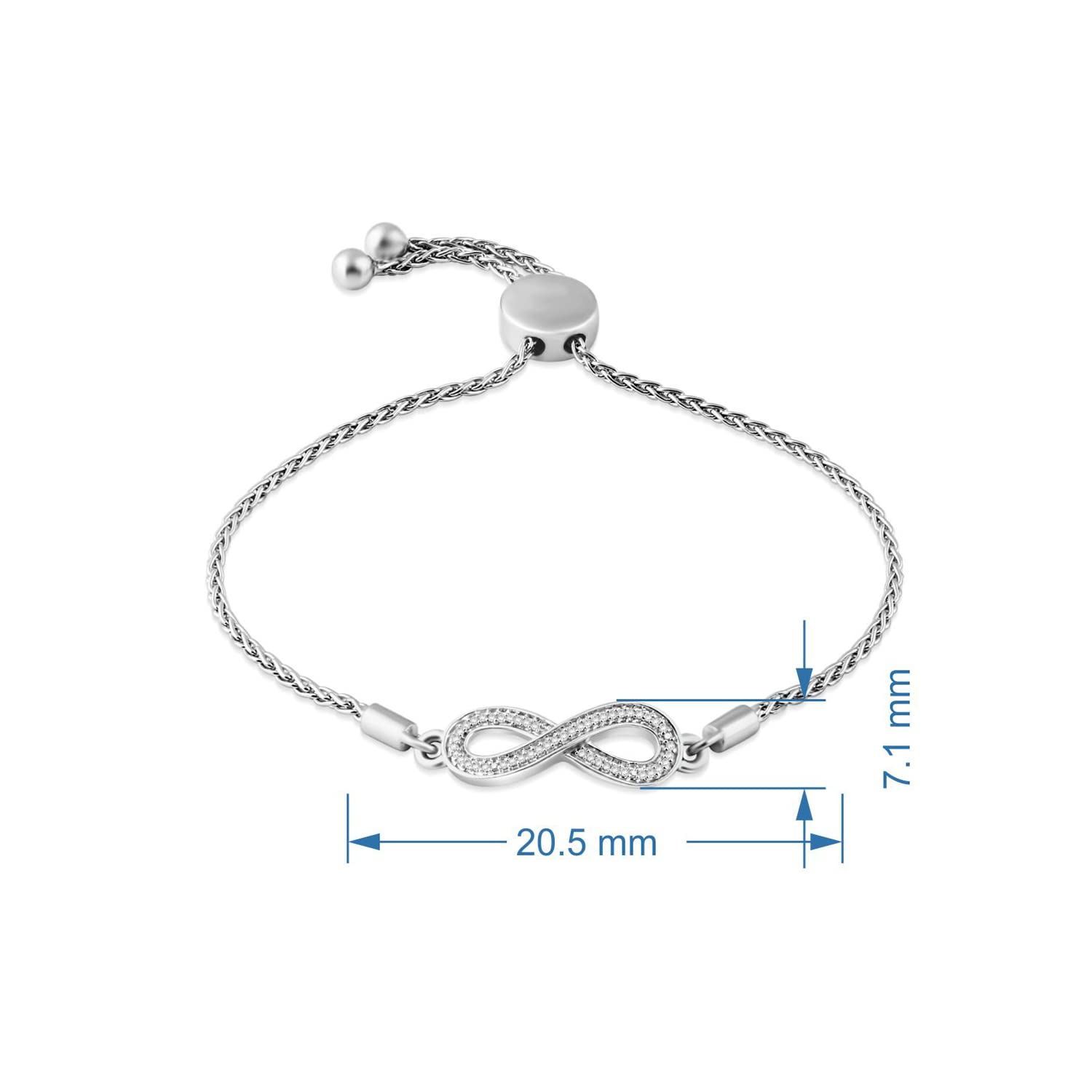Jewelili Infinity Bolo Bracelet with Natural White Round Diamonds 1/10 Cttw in Sterling Silver 9.5" Wheat Chain