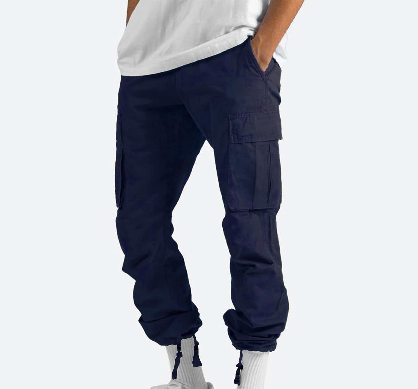 Mans Work Breathable Joggers Pants Golf Scrub Plaid Pants with Pockets Green XL, Navy