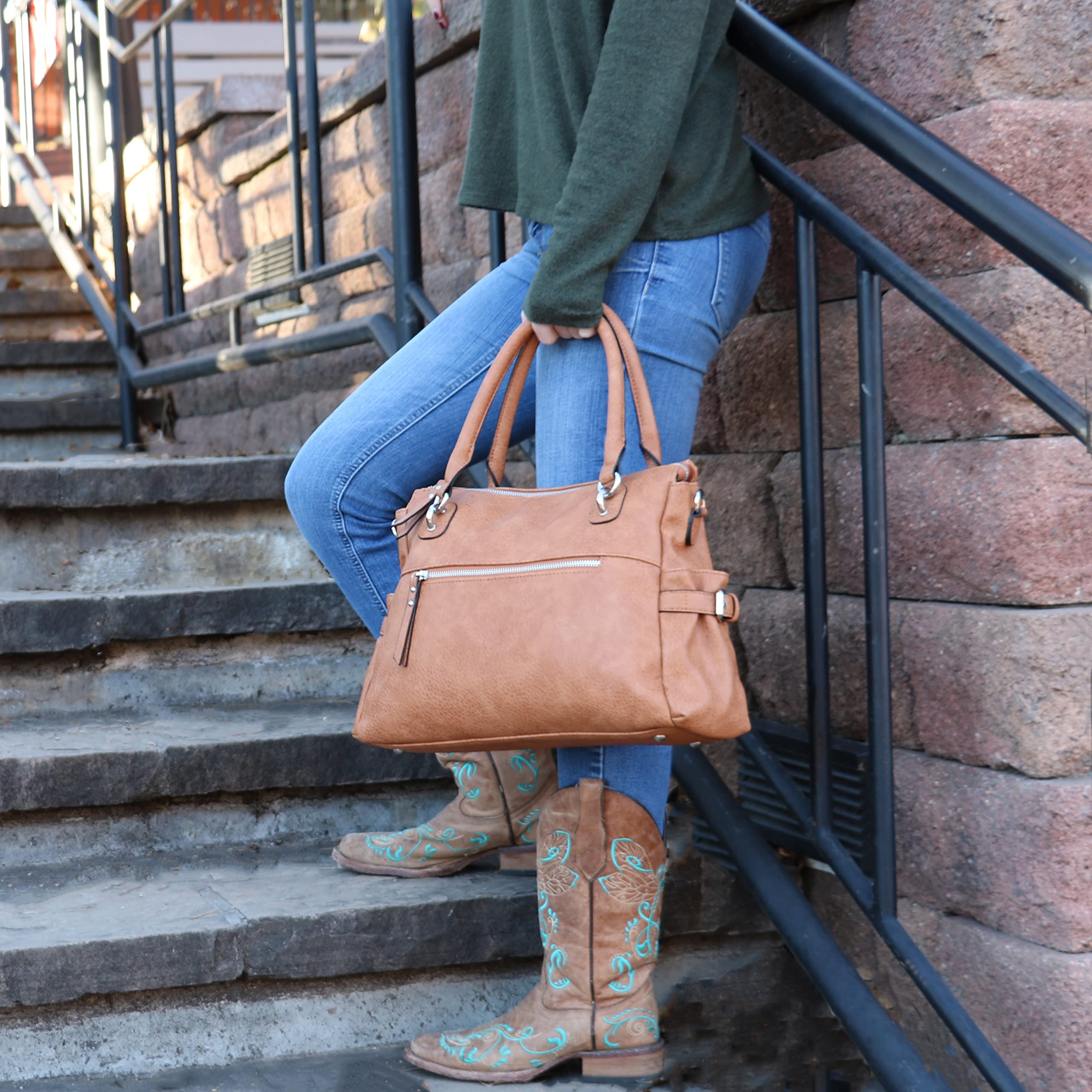 Lady Conceal Concealed Carry Jessica Satchel Crossbody Womens Concealed Carry Purse, Universal Gun Holster, YKK Locking - Cinnamon