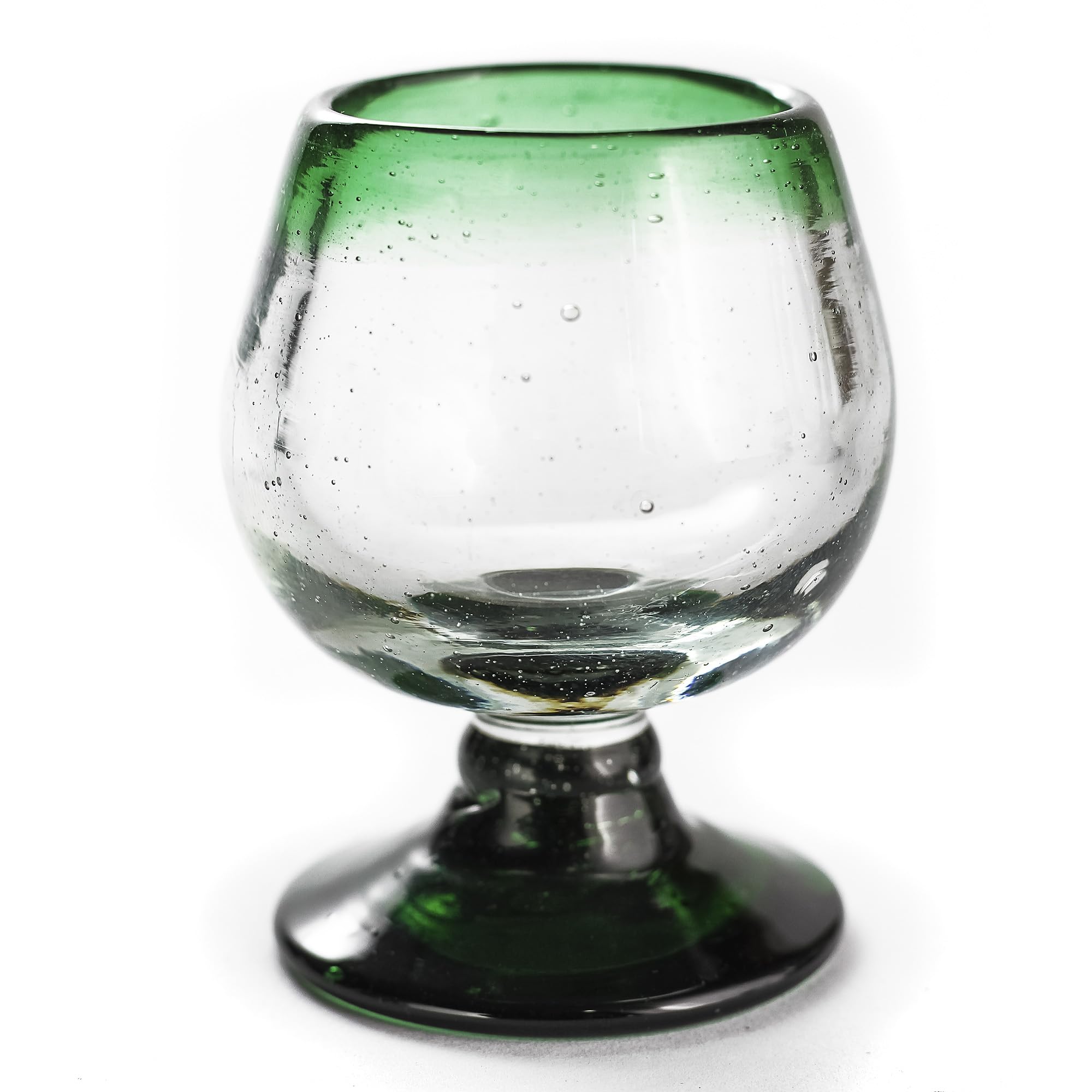 MEXTEQUIL - Authentic Mexican Tequila Hand Blown Shot Glasses - Set of 4-2 oz - Mini Glass Snifters - Heavy Base - Cognac (Green Rim)