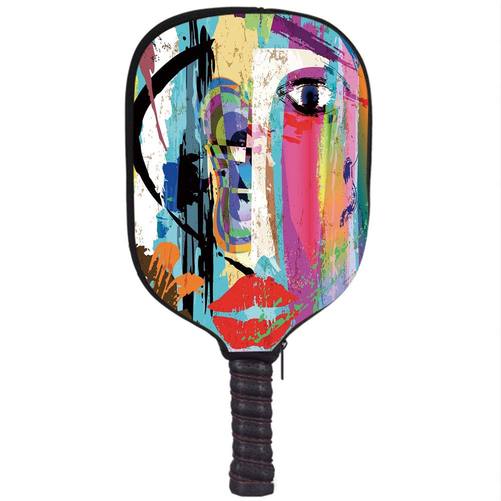 iPrint Pickleballs Paddles Rackets Cover Case, Abstraction, Woman Face Art, Multicolor, Fit for Most Rackets - Protect Your Paddles