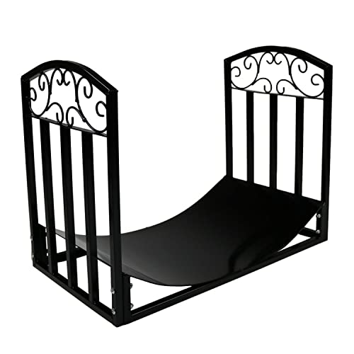 Sunnydaze 2-Foot Firewood Log Rack - Indoor/Outdoor Black Powder-Coated Steel Decorative Fireplace Wood Storage Holder