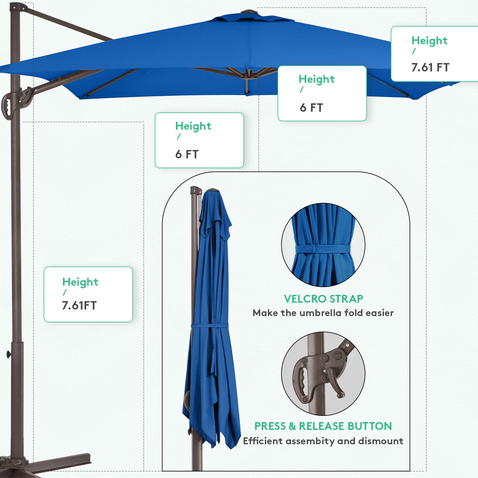 JEAREY 8.2FTx8.2FT Square Cantilever Patio Umbrella Roating Outdoor Offset Umbrella Heavy Duty Sun Umbrella, Royal Blue