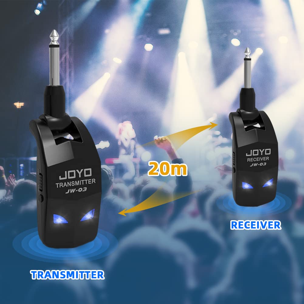 JOYO 2.4GHz Wireless Guitar System 4 Channels Rechargeable Audio Wireless Transmitter Receiver for Guitar Bass Electric Instruments (JW-03)