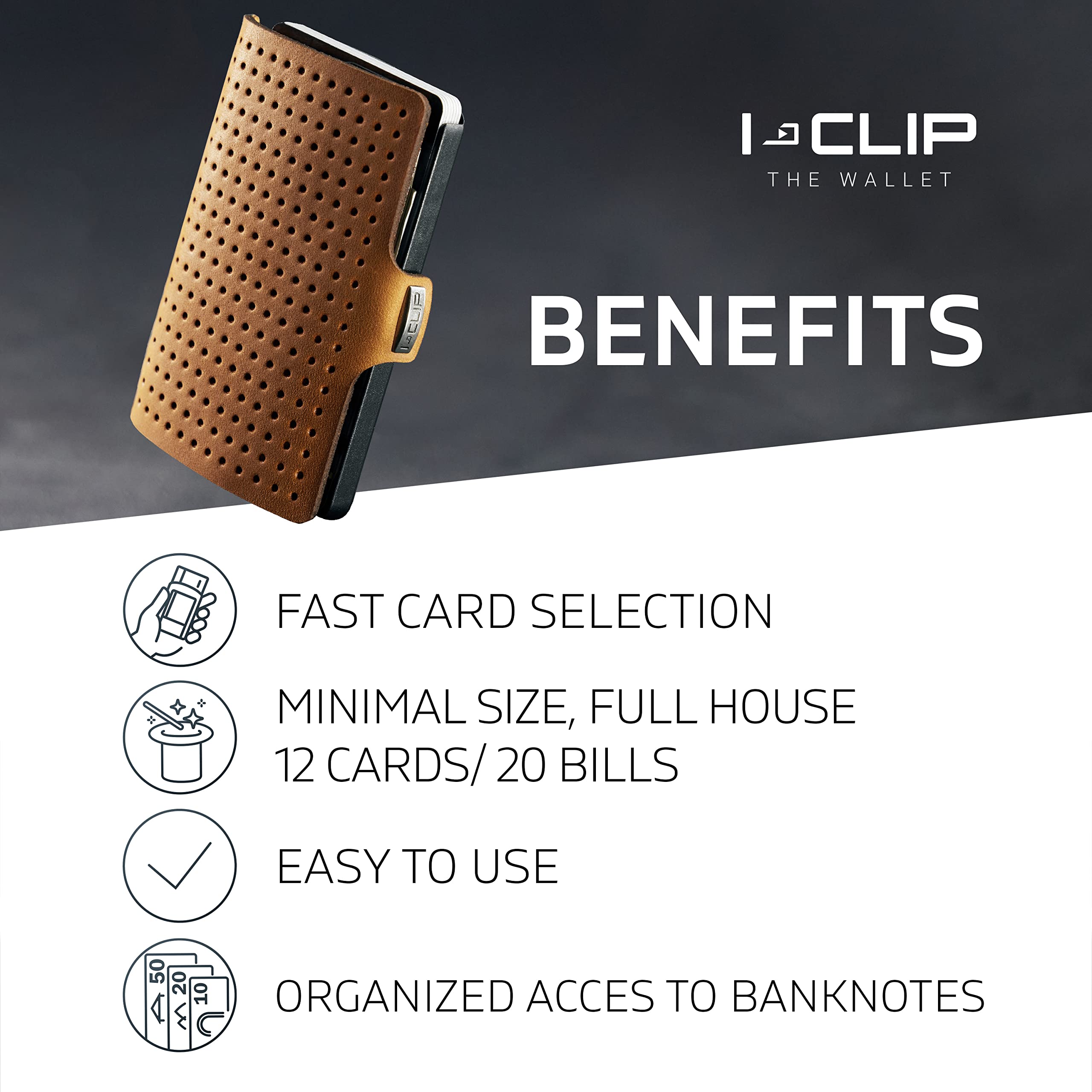 I-CLIP Original Mini Wallet with Moneyclip - Slim Wallet - Leather Wallet - Premium Wallet - Cardholder- AdvantageR Silver Black