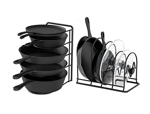 SpaceAid Heavy Duty Pan Organizer Rack for Cabinet, Pot Lid Holder, Kitchen Organization & Storage for Cast Iron Skillet, Bakeware, Cutting Board - No Assembly Required (2 pack)