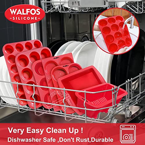 Walfos Silicone Mini Bread Baking Pan 6 Cavities Non-Stick Silicone Mini Loaf Pans 2 Pieces Food Grade Baking Mold For Bread, Cakes, Muffin, Dough, Easy Pop Out and Dishwasher Safe