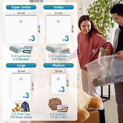 TAILI Cube Vacuum Storage Bags 4 Pack and Flat Vacuum Storage Bags Variety 12 Pack, Space Saver Bags for Clothes and Bedding, Saving 80% Space