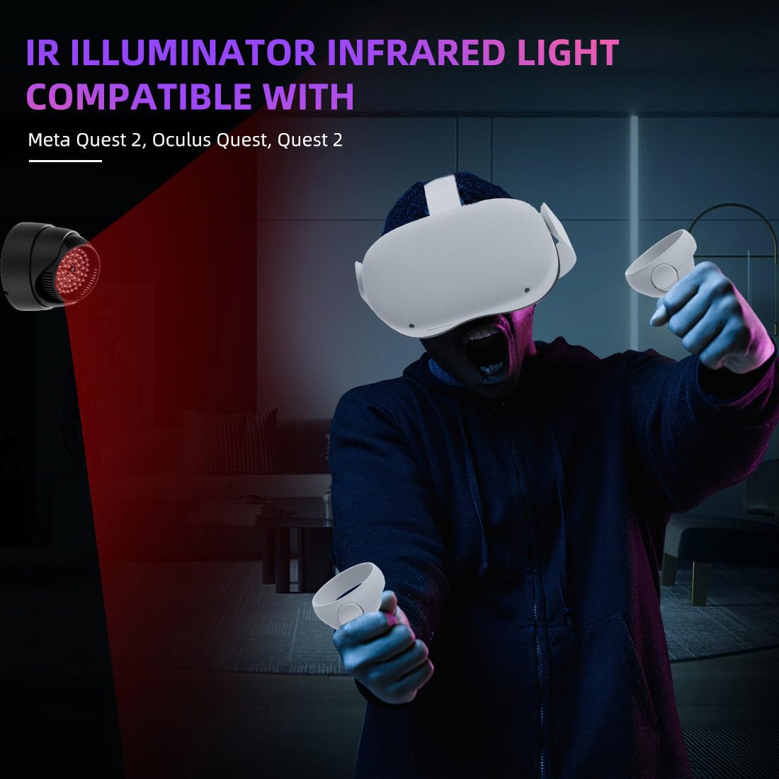 Ir Light for Quest 2, WATAHEL IR Illuminator Infrared Light for Oculus Quest 2 Accessories with Power Adapter, Enhance Hand Tracking Sensitivity in Dark, Infrared VR Light Immersive No-Light Disturban
