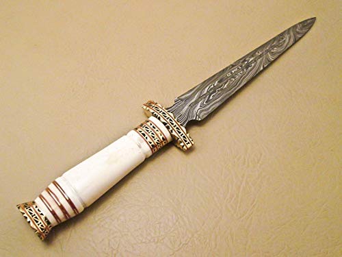 Skokie Knives Hand Made Damascus Steel Hunting Dagger Knife Handle Original Camel Bone with Perfect Grip