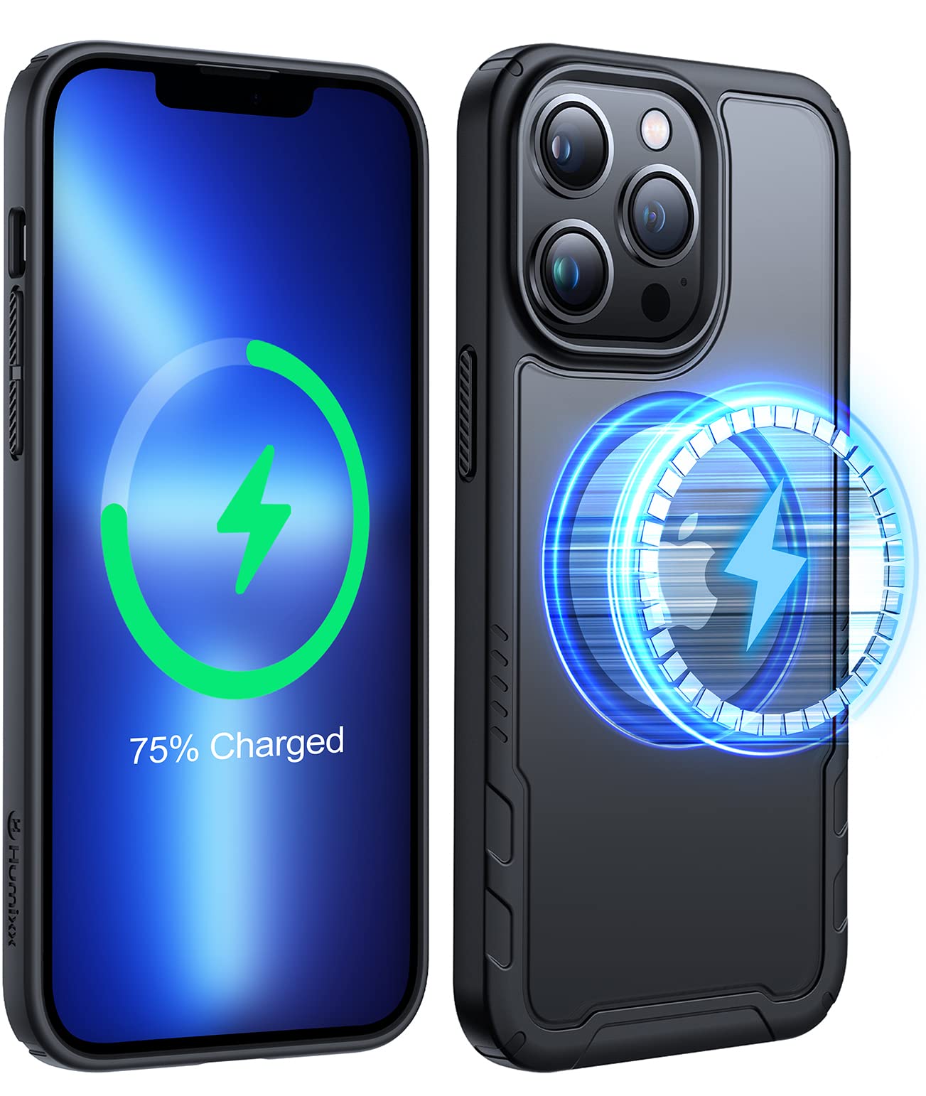 Humixx Magnetic Designed for iPhone 13 Pro Max Case, [12FT Mil-grade Drop Tested] [Compatible with MagSafe]Shockproof Translucent Matte Slim Protective Case for iPhone 13 Pro Max Phone Case 6.7" Black
