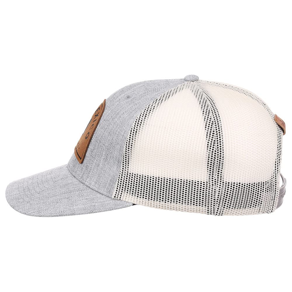 Local Crowns New Mexico Heather Leather State Patch Curved Trucker Flag Adjustable Heather-Gray, White, and Brown Snapback Cap