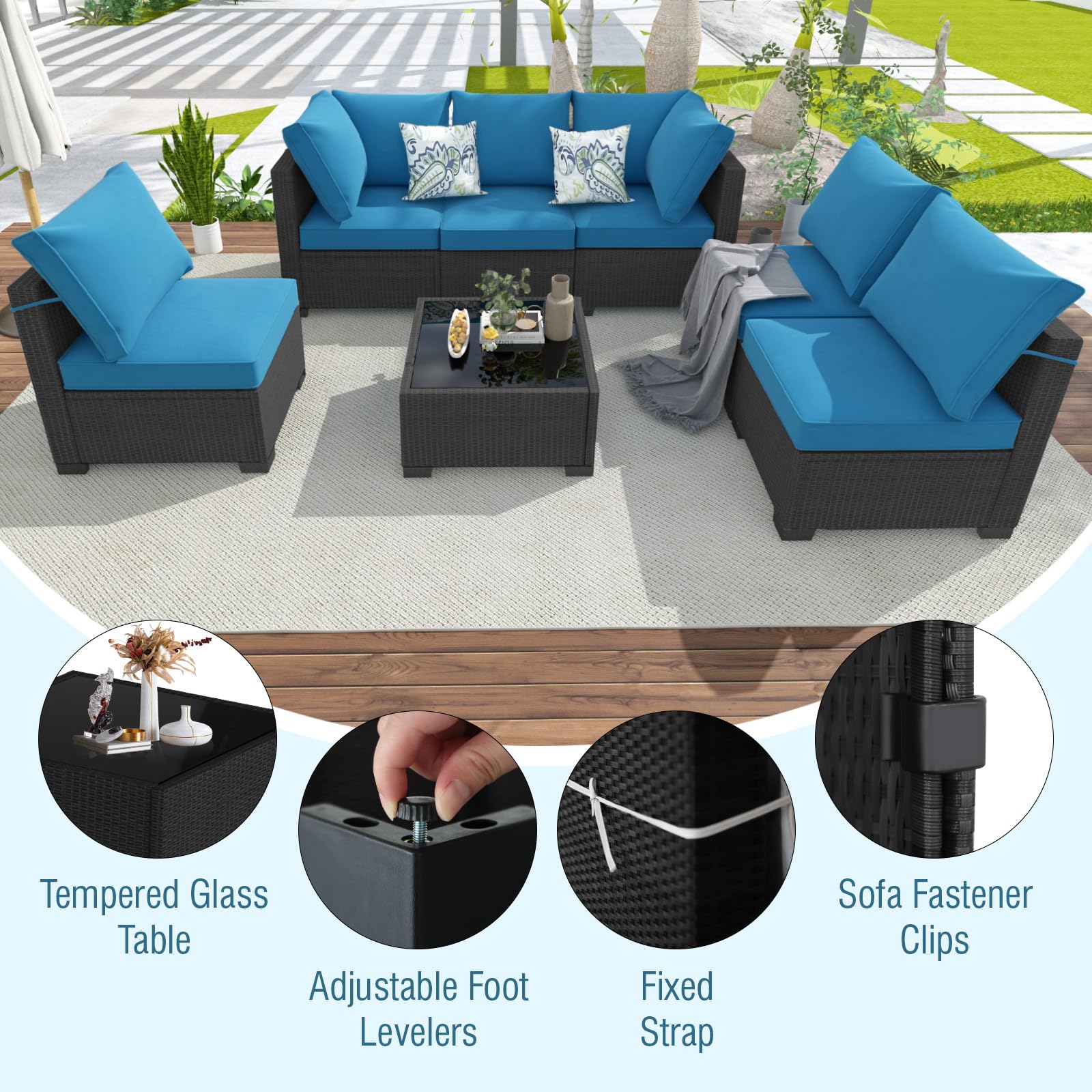 TINKLE WELL 8-Piece Patio Furniture Set with 28" Propane Gas Fire Pit Table – Outdoor Sectional Wicker Sofa Set with Coffee Table for Backyard, Balcony, Garden, and Poolside