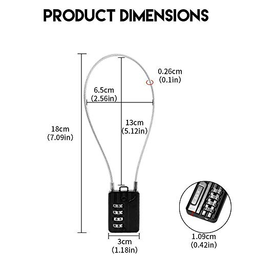 RESET-200 4 Digit Combination Padlock with 12 inches Steel Cable,Cable Lock for Locker Luggage Suitcase Gun Case Toolbox Helmet Black,2 Pack