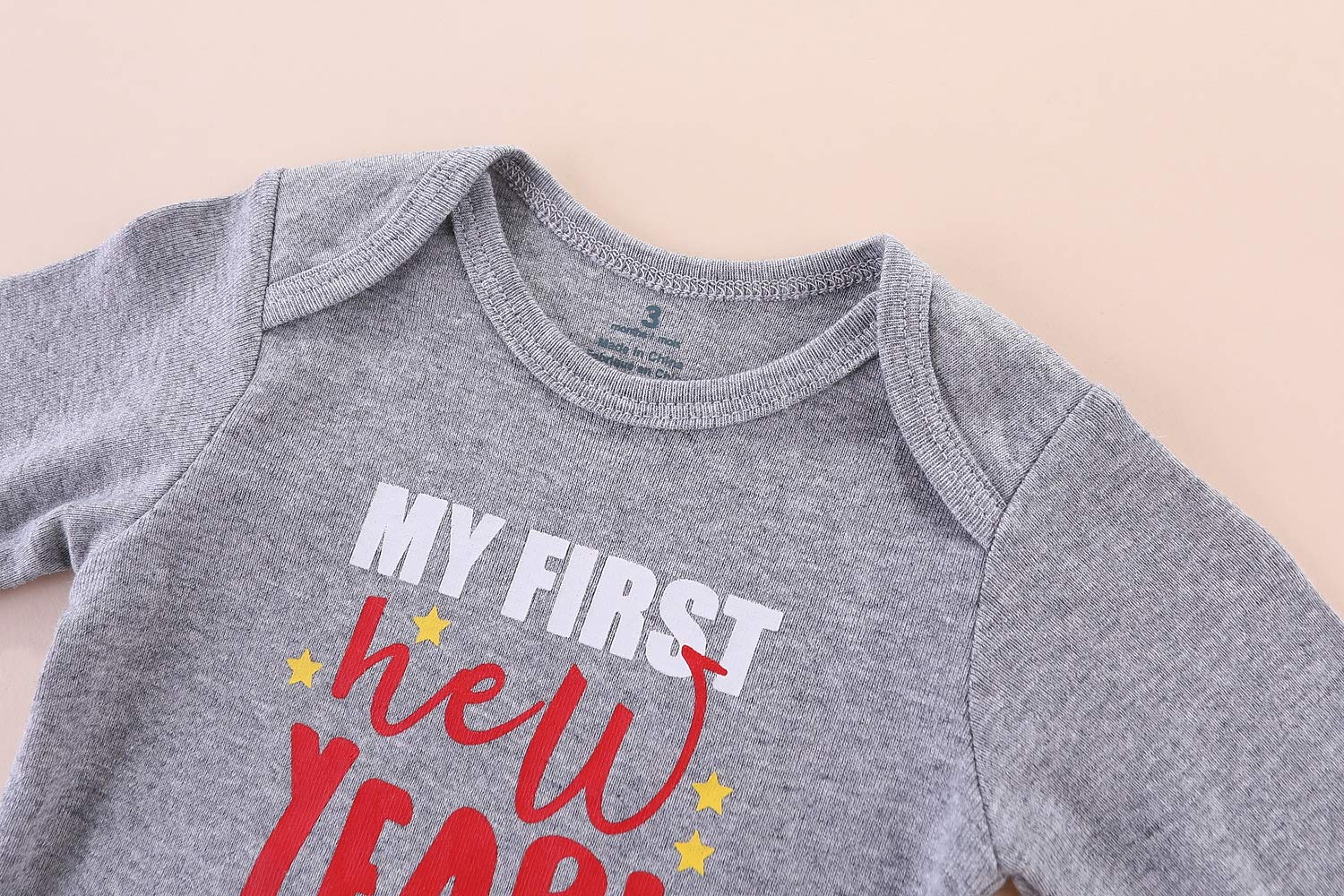 Infant Bodysuit My First New Year Romper Outfit Newborn Baby Long Sleeve One-piece Jumpsuit (gray, 0-3 Months)