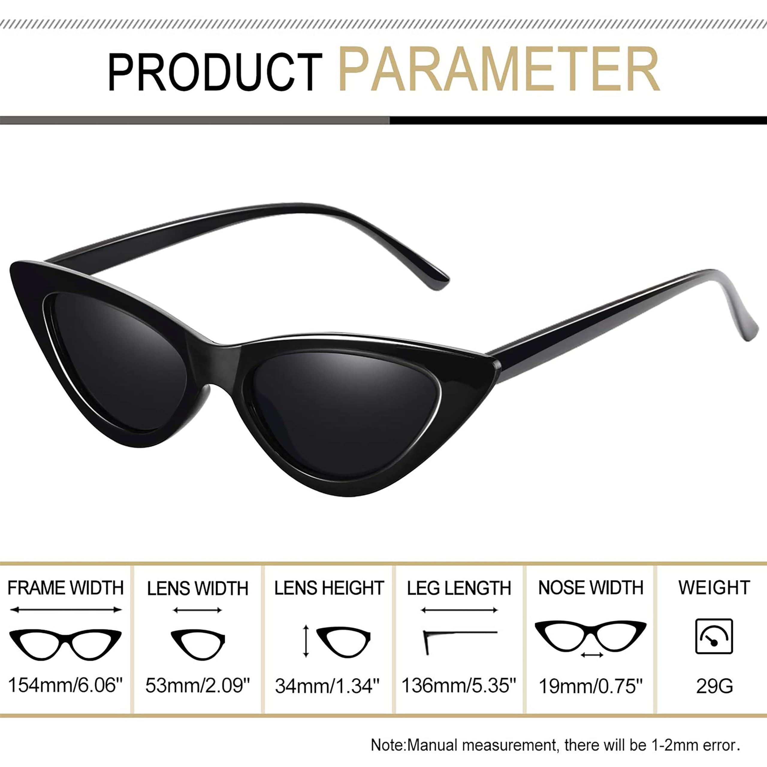 Joopin Polarized Cat Eye Sunglasses for Women, Retro Narrow Pointy Cateye Womens Sun Glasses (Black)