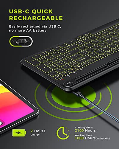 seenda Backlit Multi-Device Bluetooth Keyboard for Tablet Phone Computer - Wireless Illuminated Rechargeable Keyboard with Number Pad Connect Up to 4 Devices Compatible Mac Android iOS Windows