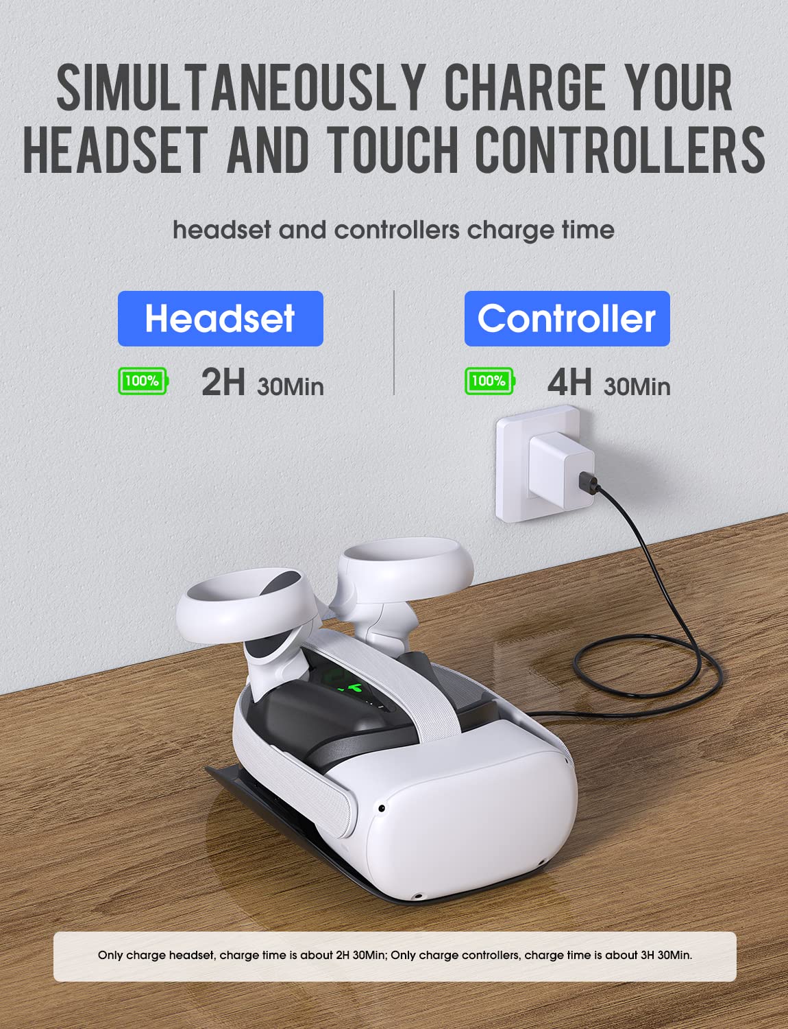 PHNIXGAM Charging Dock Compatible with Oculus Quest 2/Meta Quest 2, Charge VR Headset and Controller Simultaneously, with 2 Rechargeable Batteries, Controller Covers and Type-C Charging Cable (Black)