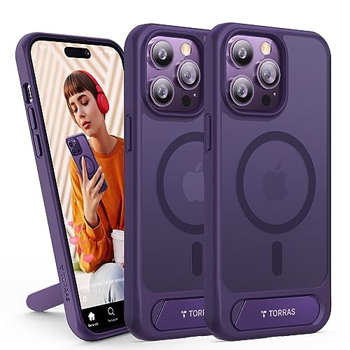 TORRAS Stronger Magnetic for iPhone 14 Pro Max Case with Stand, Compatible with MagSafe, Built in Hidden Kickstand, 10FT Mil-Grade Drop Protection for iPhone 14 Pro Max Case, Translucent Matte Purple