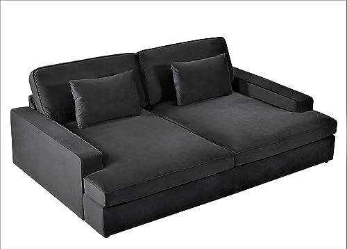 US Pride Furniture Sleek Velvet Sleeper Sofa Bed Couch with Luxurious Design, Stylish Focal Point for Elegant Living Spaces and Cozy Lounging with 2 Accent Pillows, Black