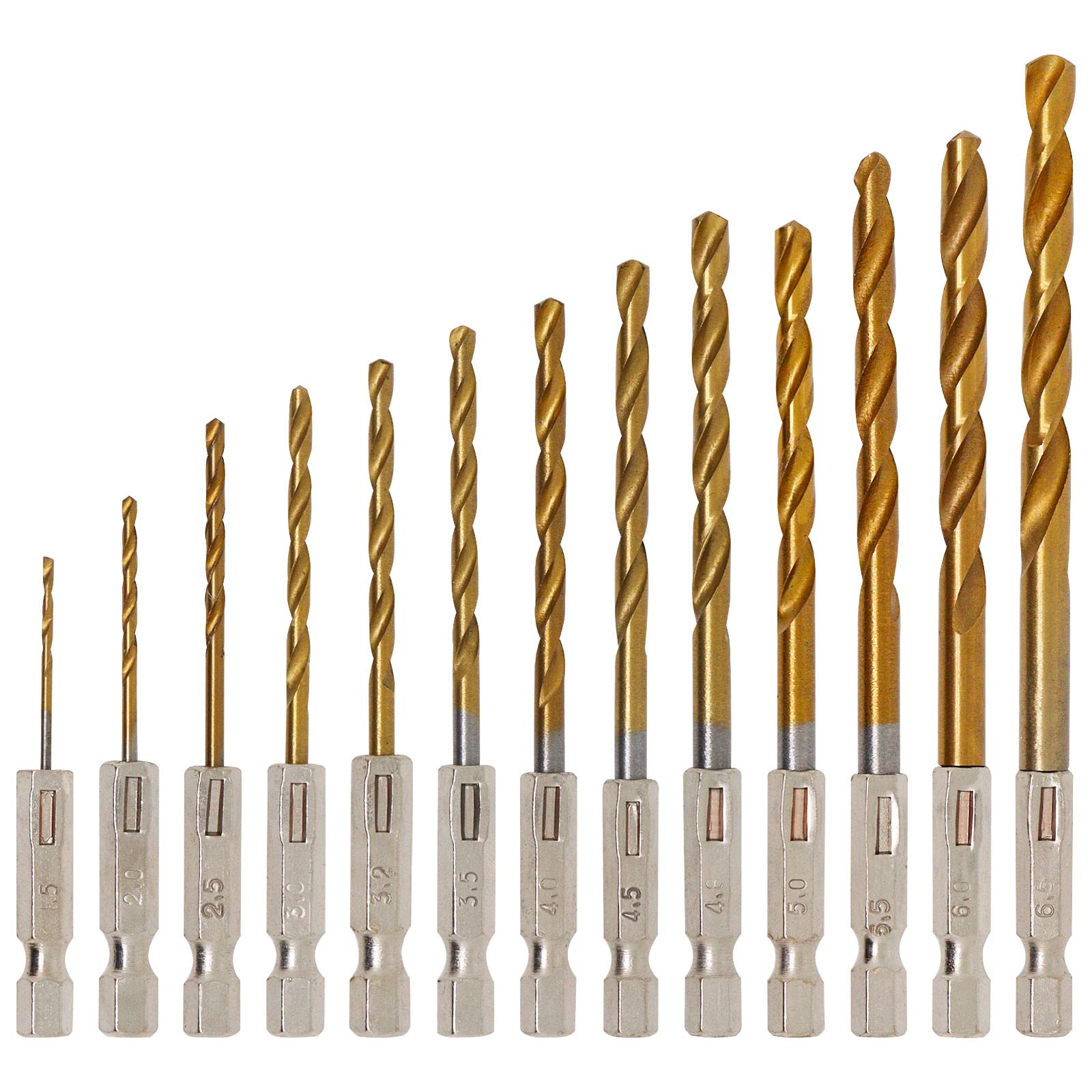 SWZHAI 13 PCS Titanium Coated Drill Bit Set (1/16"-1/4"), M35 Cobalt Drill Bits Impact Driver Bit Set High Speed Steel Hex Shank Drill Bits Quick Change Drill Bit Set for Hardened Steel, Metal, Wood