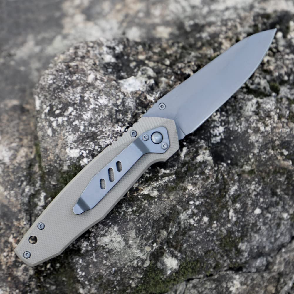 PHOELUXE Pocket Folding Knife –EDC Knife,Tactical Knife,Hunting Knife. Primrose Yellow G10 Handle 8Cr14Mov Blade. Thumb stud Assisted Opening Knifes with Liner Lock and Pocket Clip. Good for Hiking,Indoor,Camping and Outdoor Activities