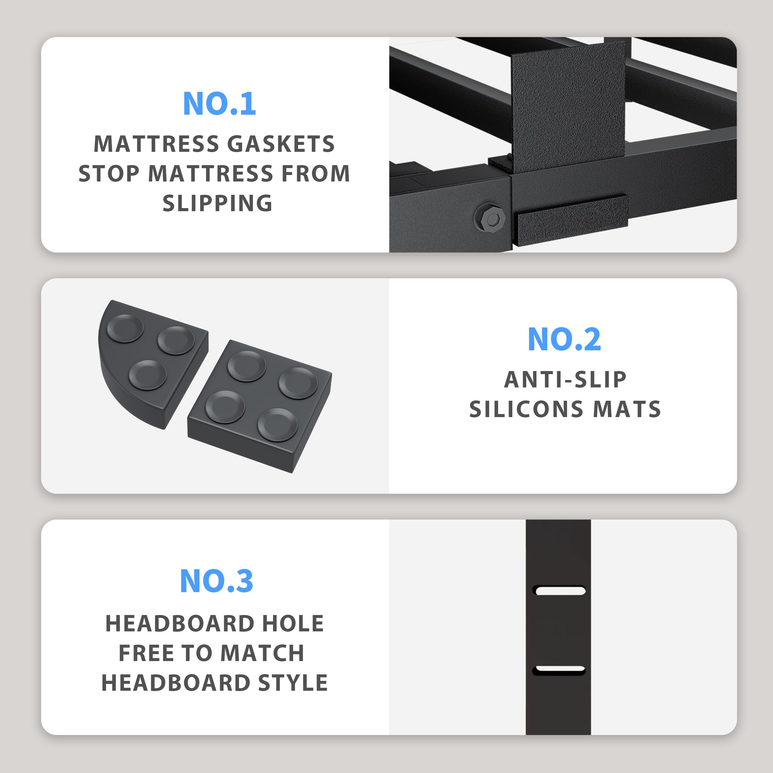 VIPSHOW 18 Inch Queen Bed Frame, 3500Lbs Heavy Duty Metal Platform with Round Corner Legs Mattress Slide Stopper, Steel Slat Support No Box Spring Needed, Noise Free, Non-Slip, Easy Assembly