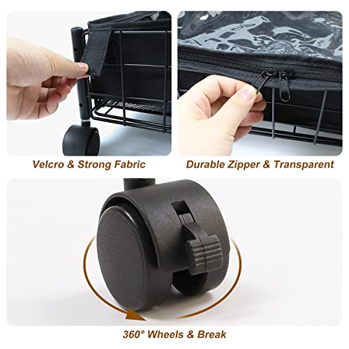 Under Bed Storage with Wheels, Rolling Under Bed Shoe Storage Container, Under Bed Cart with Wheels, Underbed Storage with Sturdy Storage Bags & Clear Window & Thick Fabric, 2 Sets, (Black)