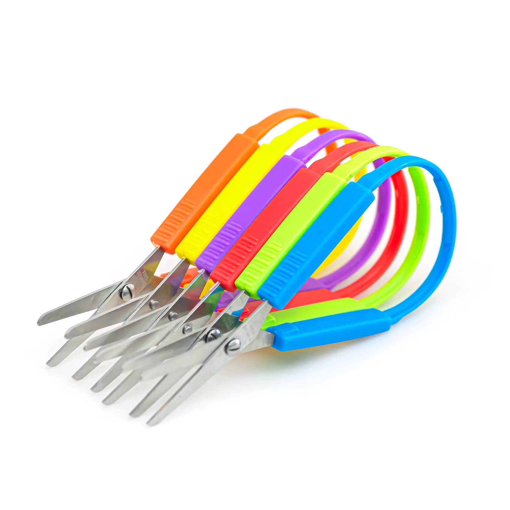 Loop Scissors for Kid, Colorful Looped Scissor, Adaptive Design, Easy-Open Squeeze Handles (5.5 inch, 2 PCS (Purple))