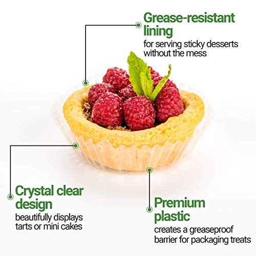 Restaurantware 2 Ounce Mini Cupcake Liners, 200 Greaseproof Mini Muffin Papers - Disposable, Peel Off, Clear Plastic Clear Cupcake Wrappers, For Desserts or Foods, For Weddings, Birthday Parties-