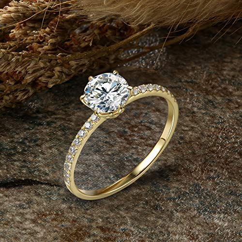Lamrowfay 14k Yellow OR White Solid Gold 1.0 CT Classic 6-Prong Engagement Wedding Ring (Yellow-Gold, 5.5)