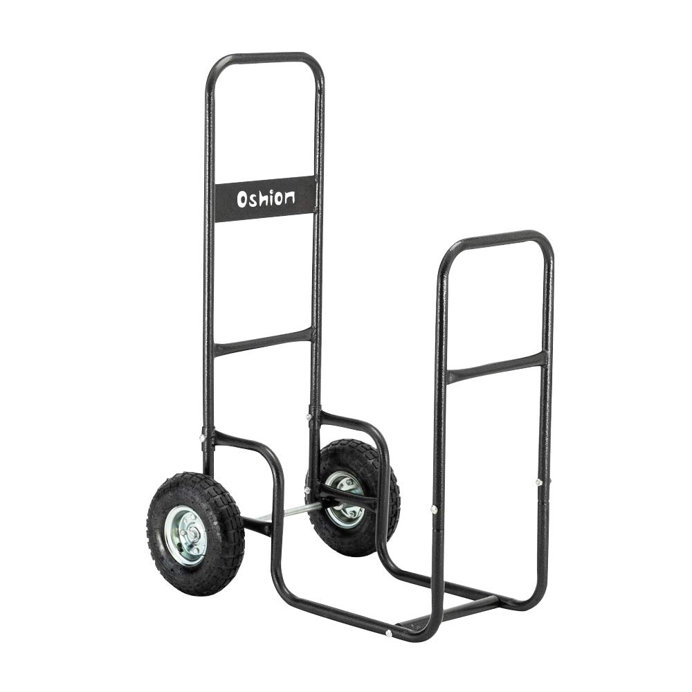 Ochine Firewood Log Cart Carrier Wood Rack, 43.3 x 28 x 17.7 in, 220lb Loading Capacity, Black Powder-Coated Steel