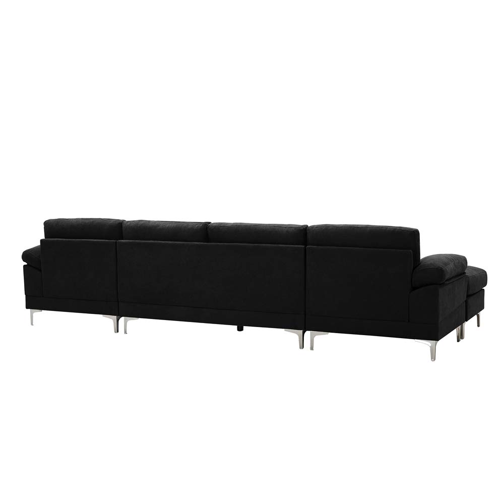 Knowlife Modern Corner Sectional Futon Sofa with Removable Cushions and Ottomans Convertible Sofa Couch for Living Room, 131inL - Black