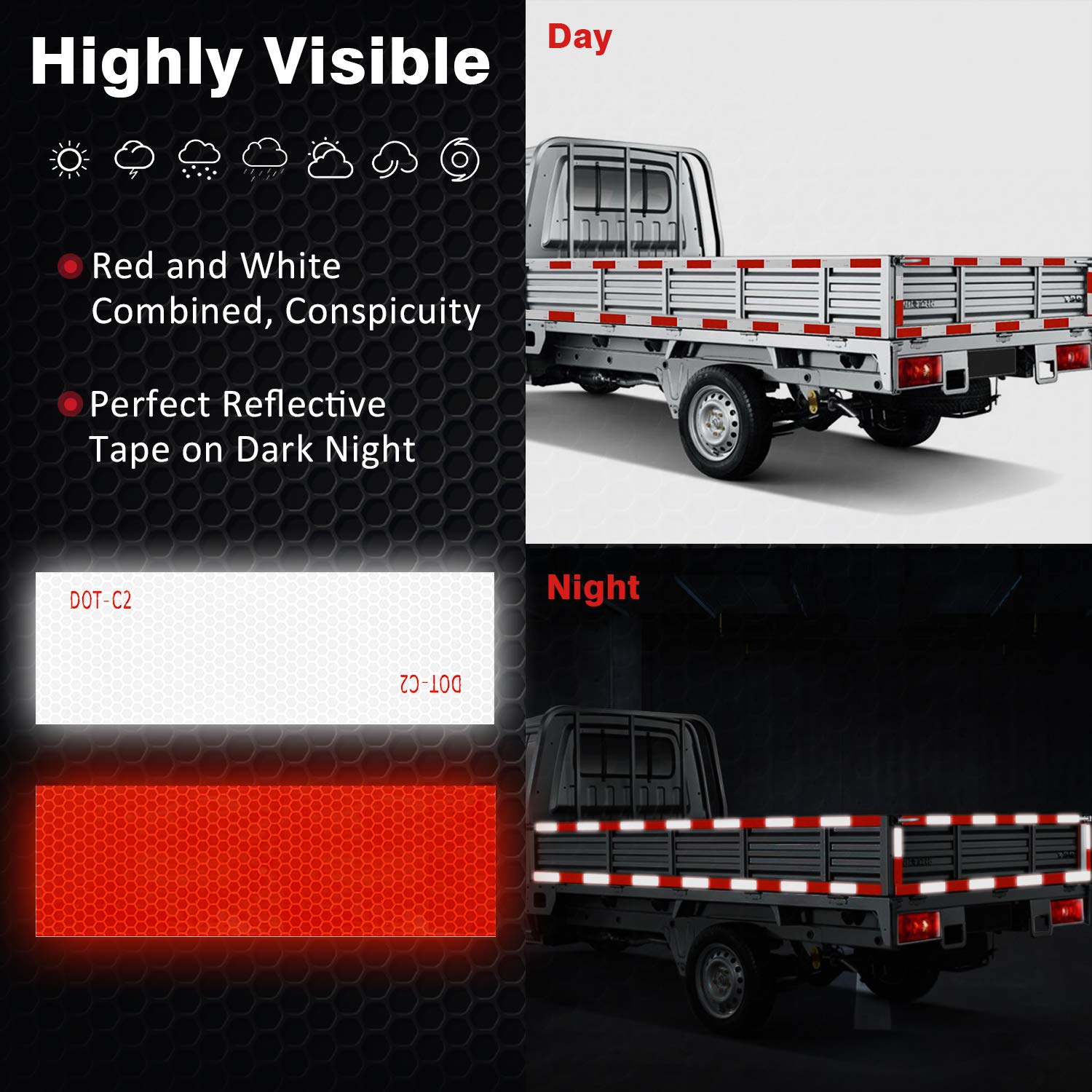 Kohree Reflective Safety Tape 2" x 30ft, DOT-C2 Approved Red White Waterproof Reflector Tape for Trailer, RV, Heavy Vehicle, Camper, Boat