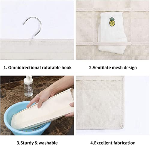 YUNZSXJY Bra organizers hanging bra storage bra hanger Double Sided with Pockets,Space Saving closet organzier for Bra underwear Clothes Socks wardrobe (Beige, 2PCS 6+6 Pockets)