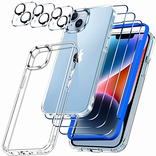 IMBZBK [10 in 1 for iPhone 14 Plus Case Clear with 3 Pack Glass Screen Protector Accessories 3 Pack camera lens Cover Protective Slim Thin Cute Phone Cases Funda Suitable with MagSafe Women Men