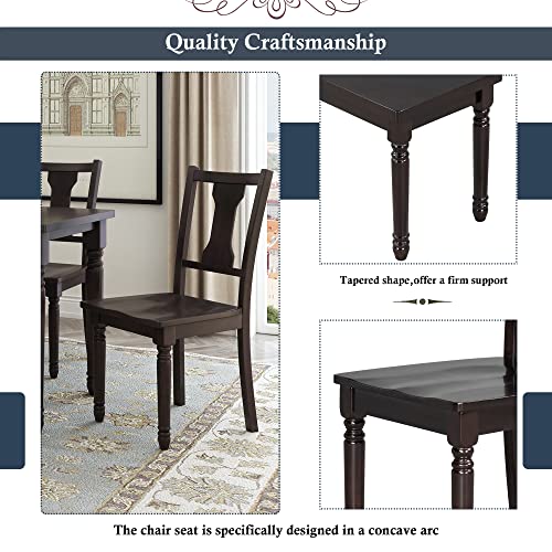 Woanke Table & Chair 6, Wooden Rectangular 4 Chairs and 1 Bench, Rustic Style Dining Table Furniture Set, Gray, Espresso