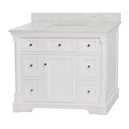 Sydney 42-inch Bathroom Vanity (Engineered Marble/White): Includes White Cabinet with Engineered Marble Countertop and White Ceramic Sink