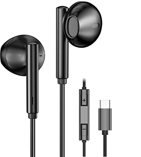 USB C Earphones Wired with Mic - Type C Headphones Earbuds with Volume Control Compatible with for Samsung Galaxy, Google Pixel 2/XL,Xiaomi, Huawei and More Type C Port Model (Black)