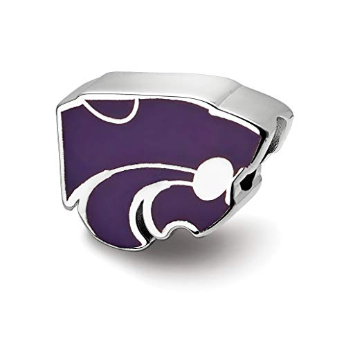 Kansas State University Wildcats Purple School Mascot Charm Bead in Sterling Silver 1x15mm