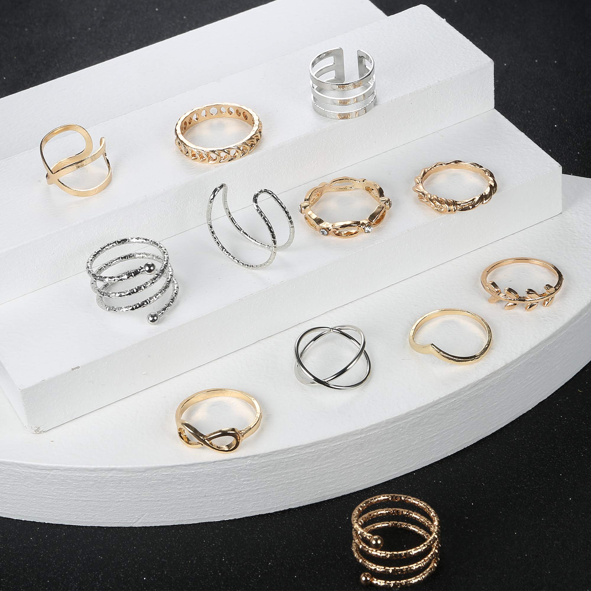 Jstyle 112Pcs Simple Knuckle Midi Ring Sets Vintage Bohemian Hollow Silver&Gold Finger Stackable Rings for Women Rings Jewelry Gifts