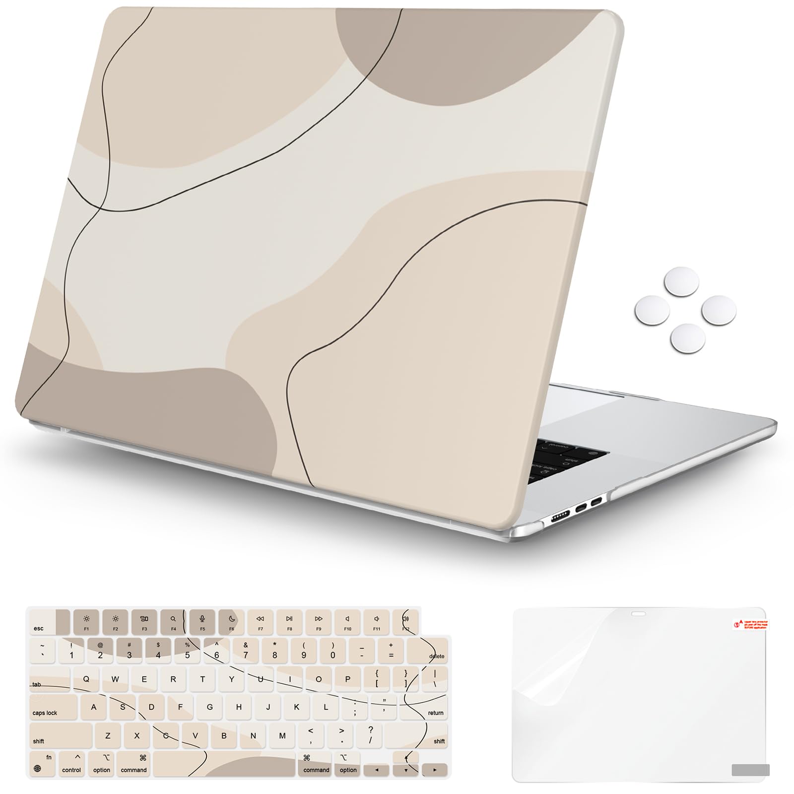 iCasso for MacBook Air 15 inch case 2024 2023 M3 M2 Chip Model A3114 A2941, Protective Plastic Hard Shell Case + Keyboard Cover + Screen Protector for MacBook Air 15.3", Art Modern Brown
