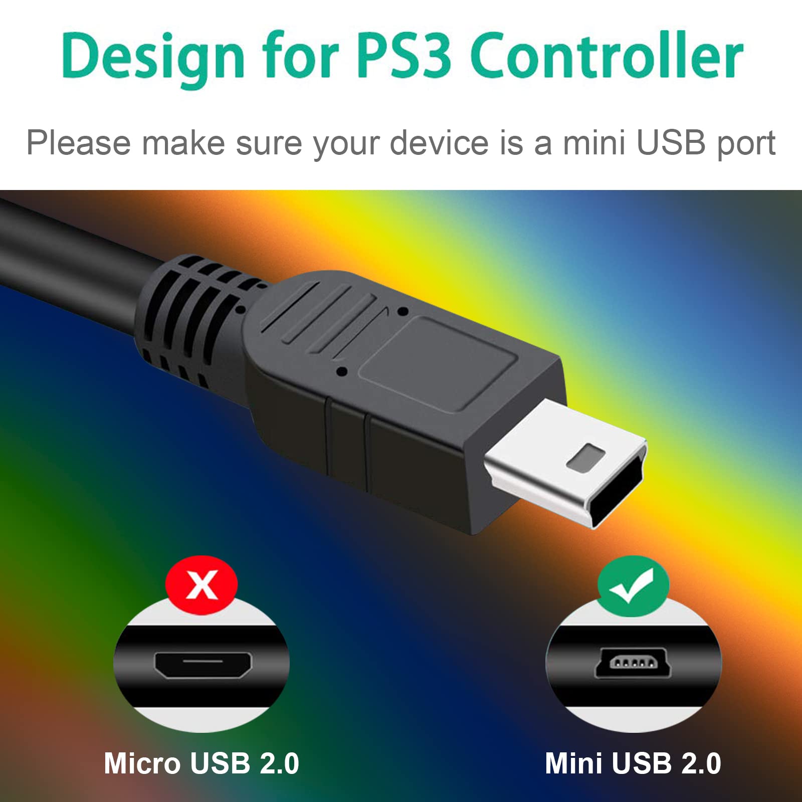 iafer PS3 Controller Cord, 2 PACK PS3 Charger Cable for Sony PlayStation 3, PS Move DualShock 3 Wireless Controller, PS3 Slim SixAxis Controller