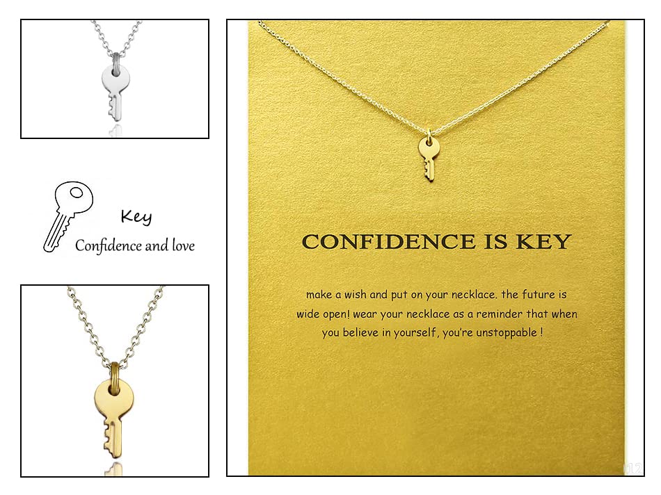 LANG XUAN Friendship Gold Key Necklace Good Luck Elephant Pendant Chain Necklace with Message Card Gift Card